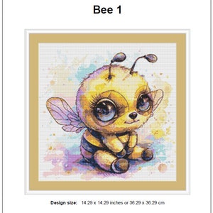 Bee Cross Stitch Pattern 1 Instant PDF Download - Honey Bee Watercolor ...