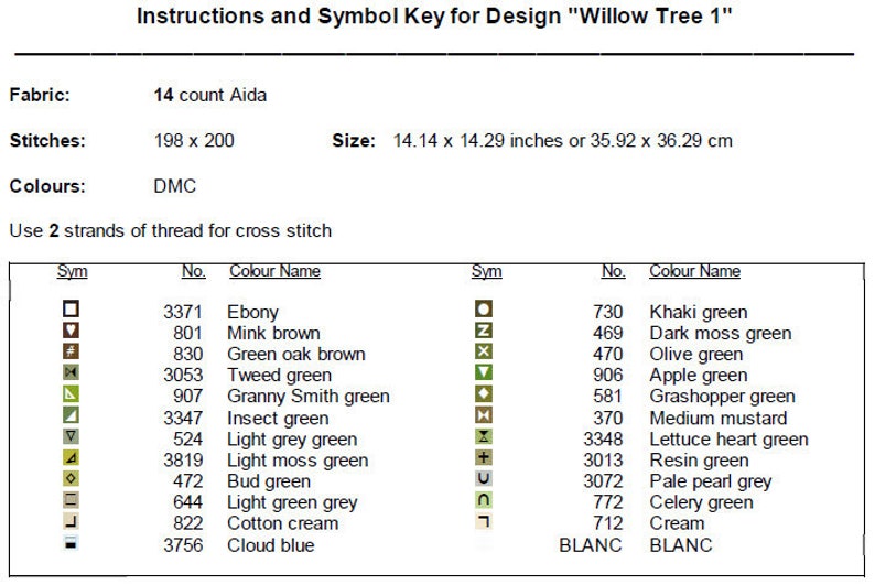 Willow Tree Cross Stitch Pattern Instant PDF Download | Summer Tree ...