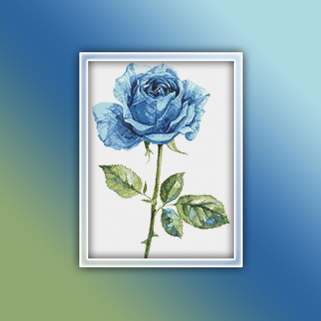 Blue Rose Cross Stitch Pattern 2 Instant PDF Download - Blue Rose ...