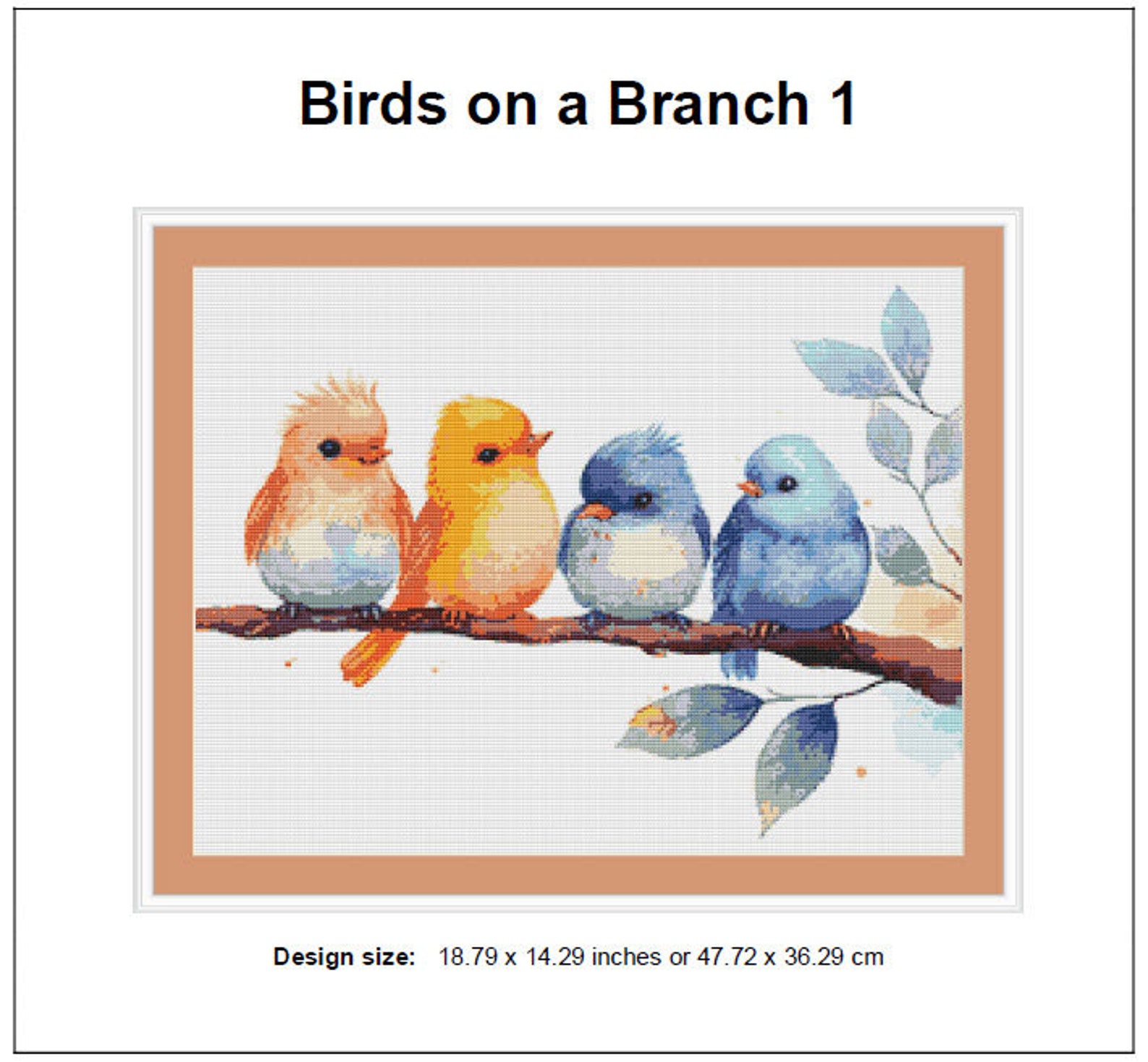 Birds on a Branch Cross Stitch Pattern 1 Instant PDF Download - Orange ...