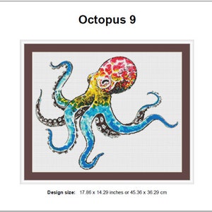 Octopus Cross Stitch Pattern 9 Instant PDF Download - Rainbow Octopus ...