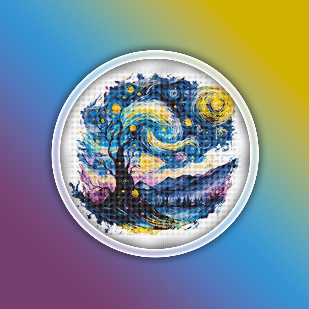 Starry Night Cross Stitch Pattern 1 Instant PDF Download - Vincent Van ...