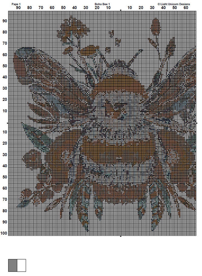 Boho Bee Cross Stitch Pattern 1 Instant PDF Download - Honey Bee ...
