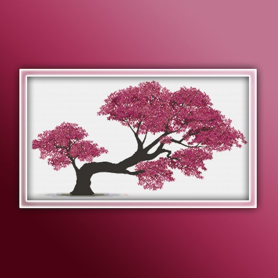 Pink Tree Cross Stitch Pattern Instant PDF Download Spring - Etsy