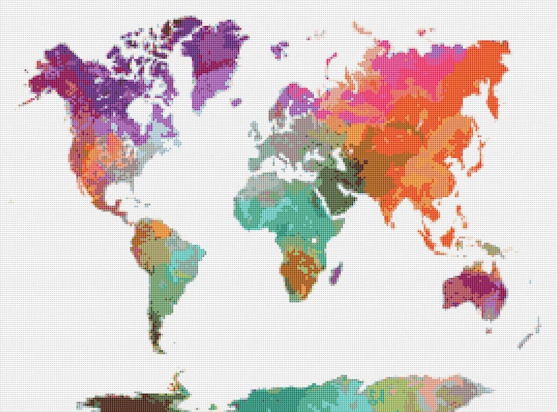 World Map Cross Stitch Pattern 1 Instant PDF Download Earth | Etsy