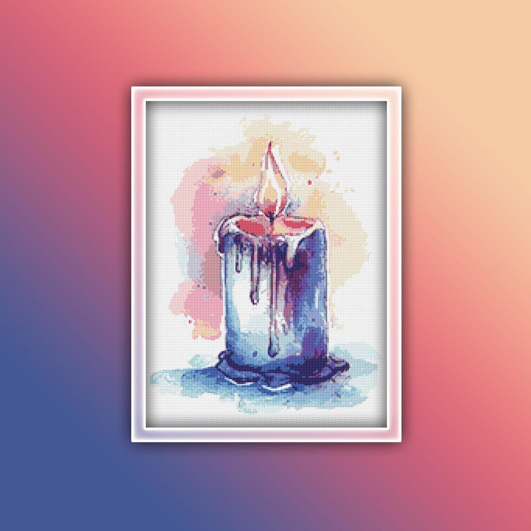 Candle Cross Stitch Pattern 1 Instant PDF Download - Candles Watercolor ...