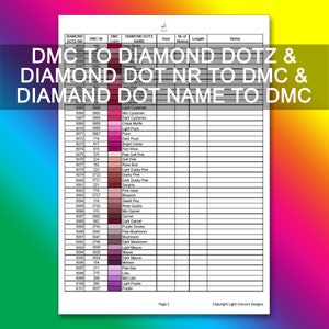 DMC to Diamond Dotz Conversion Chart PDF Instant Download | Cross ...