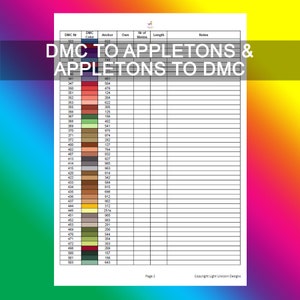 DMC to Appletons Conversion Chart PDF Instant Download | Cross Stitch ...