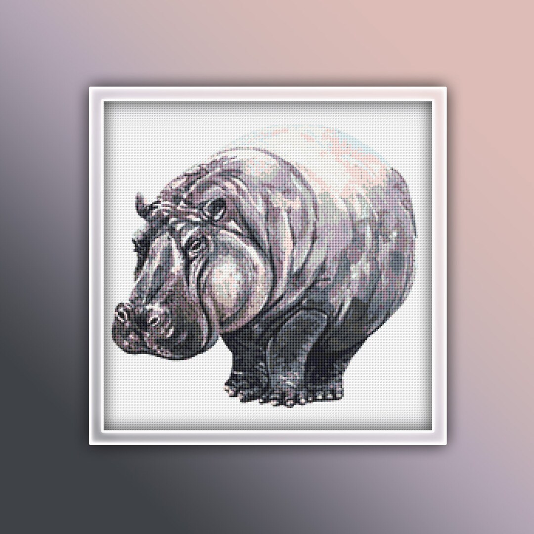 Hippo Cross Stitch Pattern 4 Instant PDF Download - Hippopotamus Watercolor Cross Stitch Pattern ...