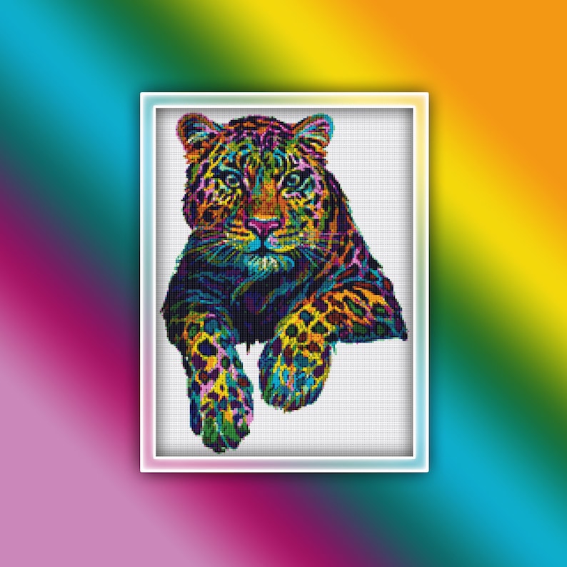 Leopard Cross Stitch Pattern 8 Instant PDF Download Rainbow | Etsy