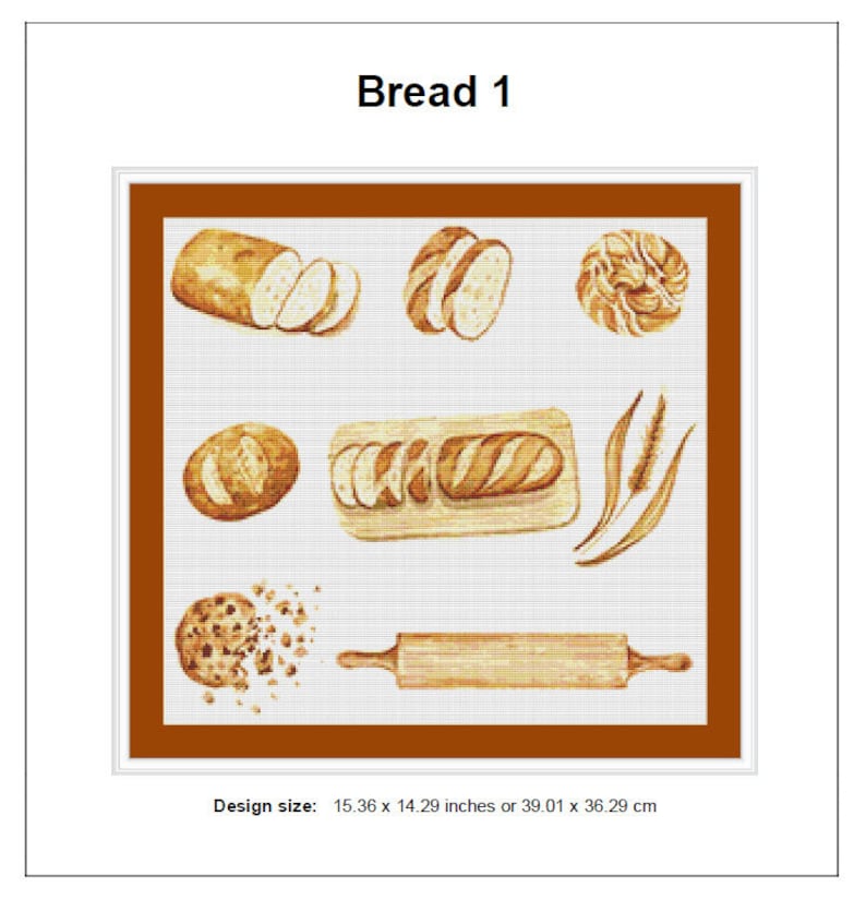 Bread Cross Stitch Pattern 1 Instant PDF Download | Bakery Watercolor ...