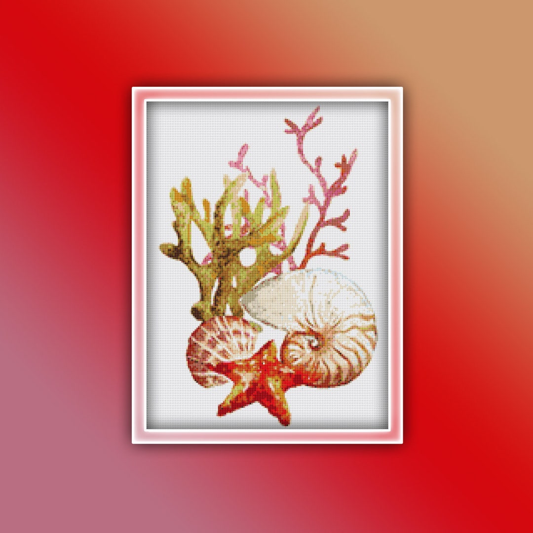 Coral Cross Stitch Pattern 1 Instant PDF Download - Coral Watercolor ...