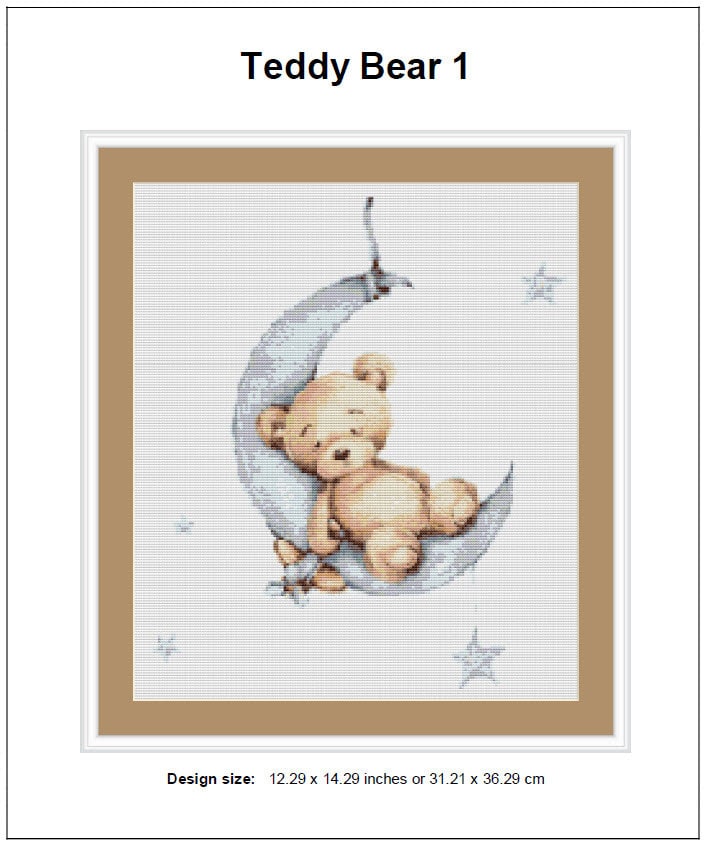 Teddy Bear Cross Stitch Pattern 1 Instant PDF Download - Sleeping Teddy ...