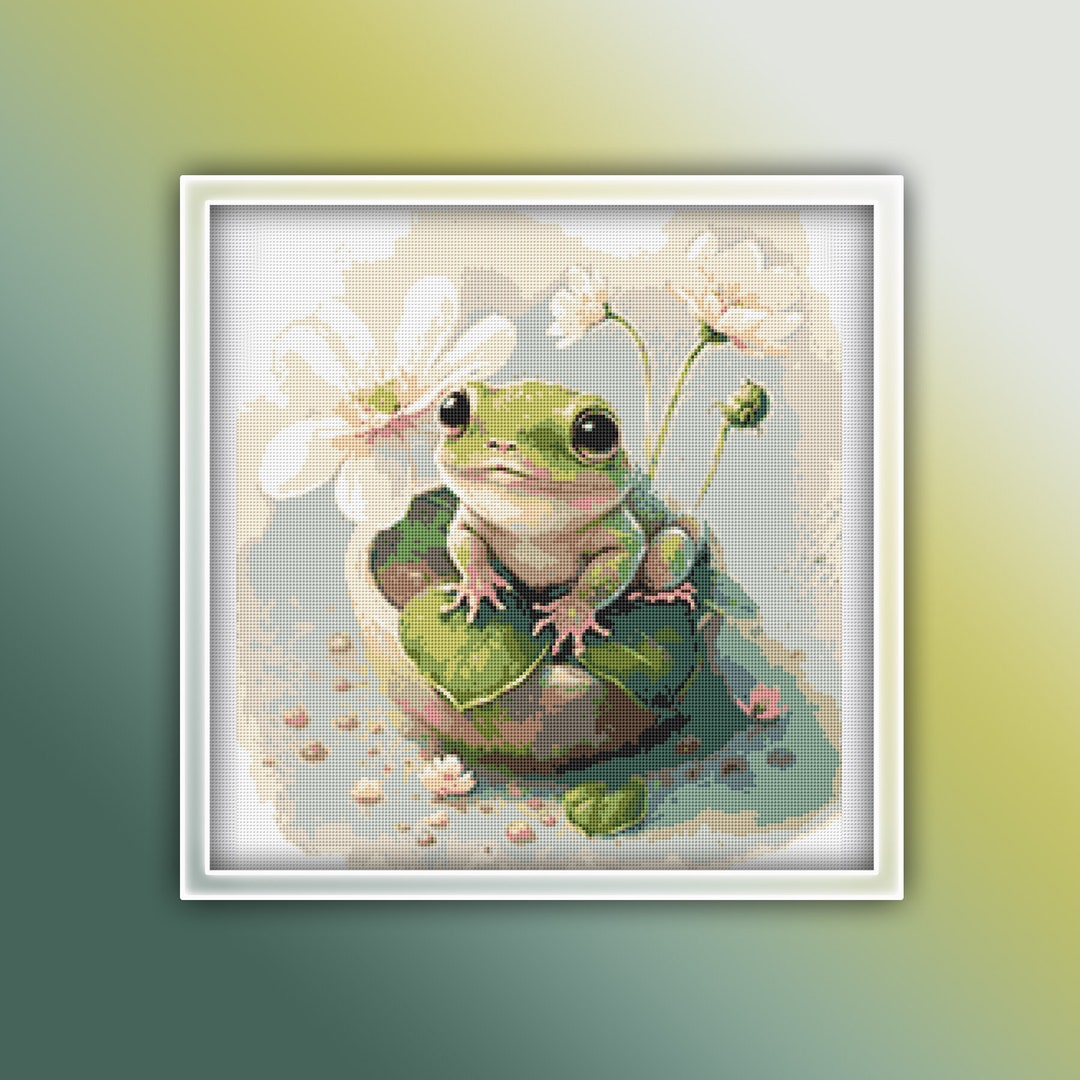 Frog Cross Stitch Pattern 1 Instant PDF Download - Frog Watercolor ...