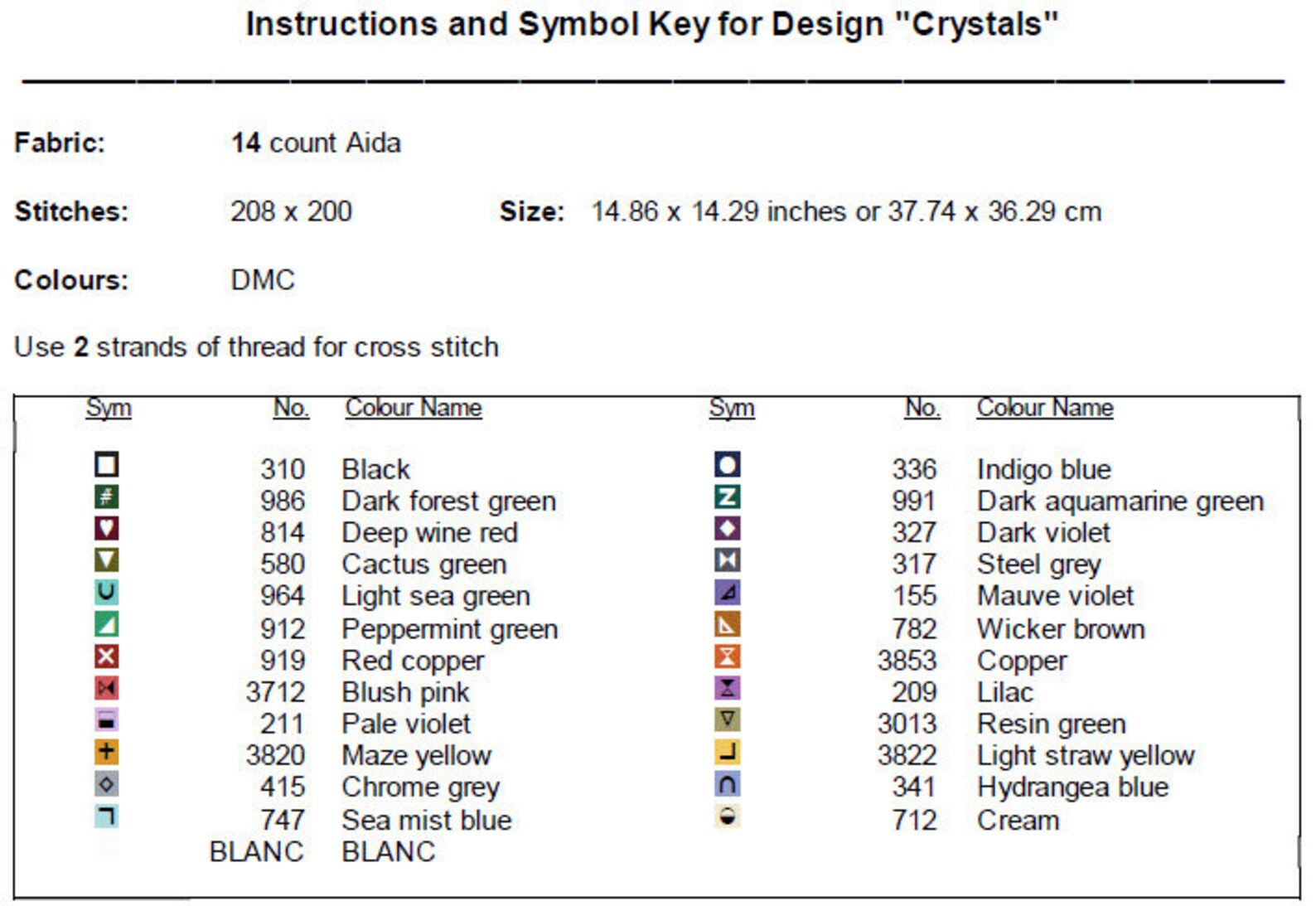 Crystals Cross Stitch Pattern 1 Instant PDF Download - Crystal ...