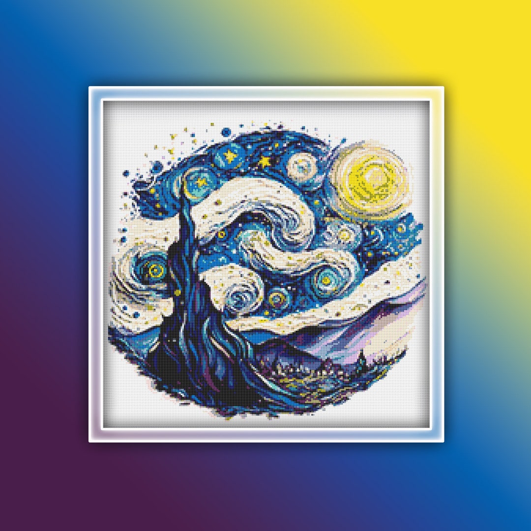 Starry Night Cross Stitch Pattern 2 Instant PDF Download - Vincent Van ...