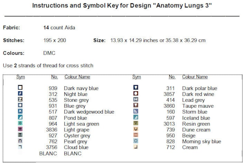 Anatomy Lungs Cross Stitch Pattern 3 Instant PDF Download - Breathing ...