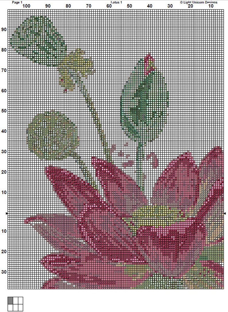 Lotus Cross Stitch Pattern 1 Instant PDF Download - Lotus Watercolor ...