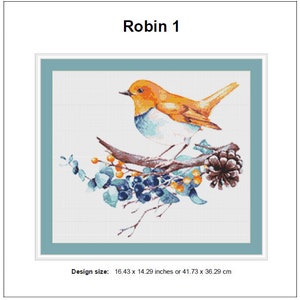 Robin Cross Stitch Pattern 1 Instant PDF Download - Orange Bird ...