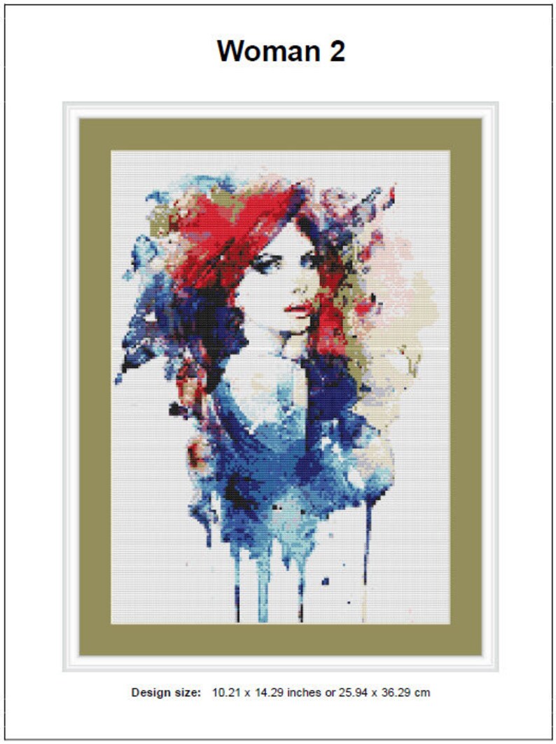 Woman Cross Stitch Pattern 2 Instant PDF Download - Woman Watercolor ...