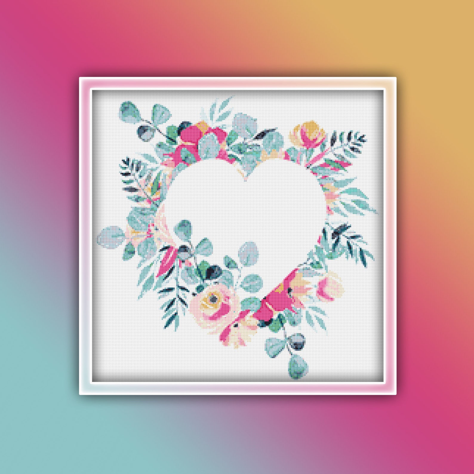 Floral Heart Frame Cross Stitch Pattern 3 Instant Download Instant PDF ...