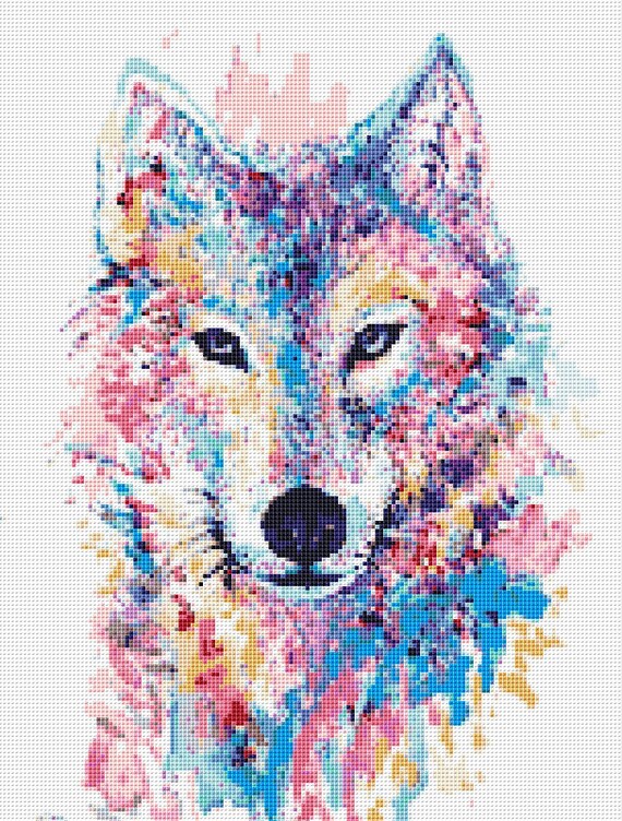 Kits & How To Mandala wolf cross stitch pattern Abstract wild animal ...