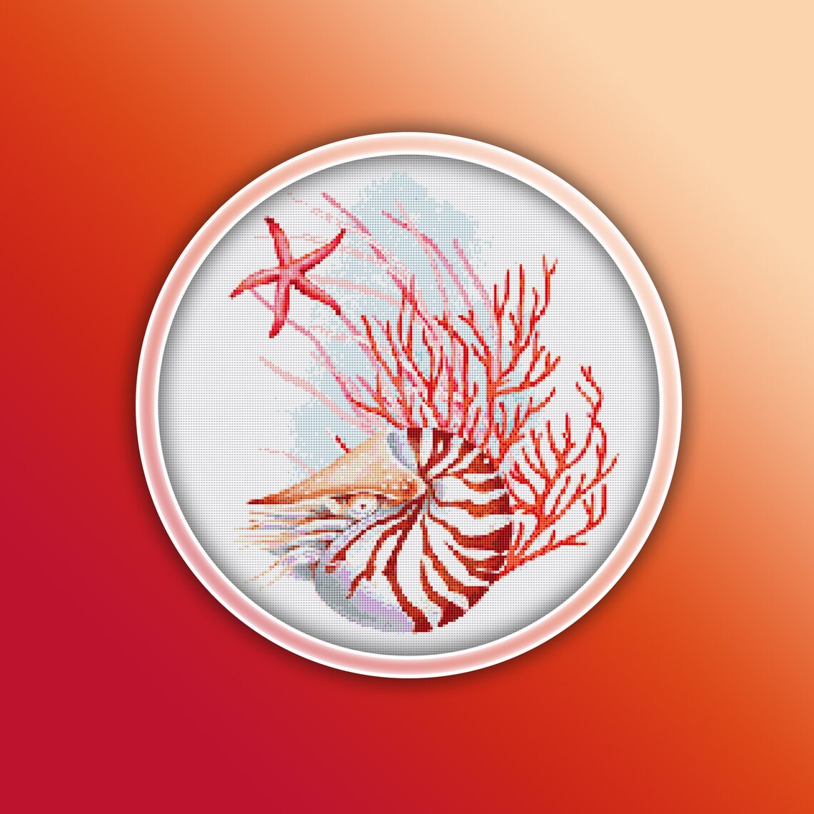 Coral Cross Stitch Pattern 2 Instant PDF Download - Nautilus Watercolor ...