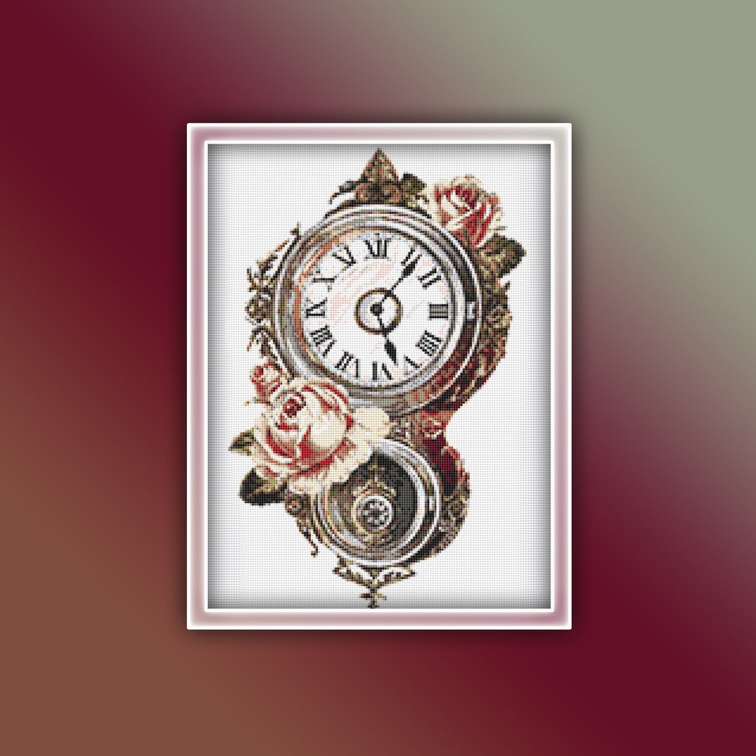 Vintage Wall Clock Cross Stitch Pattern 1 Instant PDF Download - Roses ...