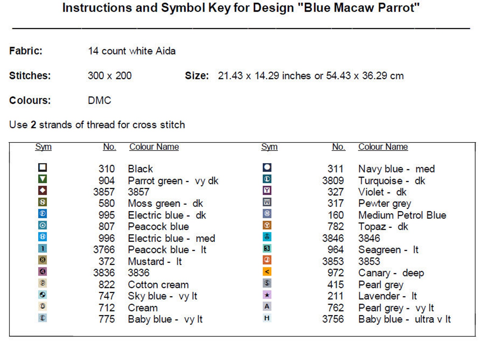 Blue Macaw Parrot Cross Stitch Pattern Instant PDF Download - Etsy