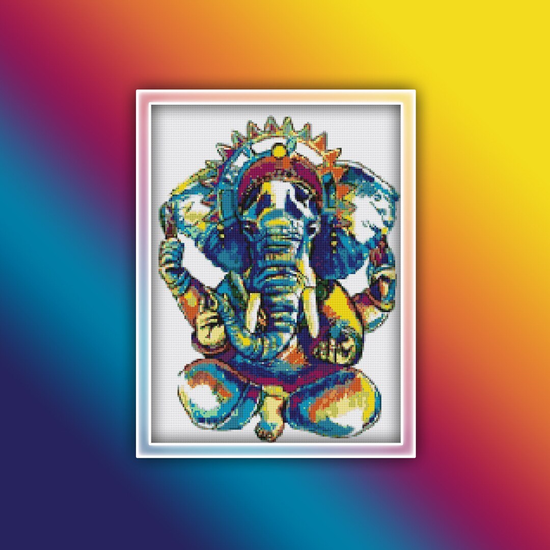 Ganesh Cross Stitch Pattern 3 Instant PDF Download - Ganesha Watercolor ...