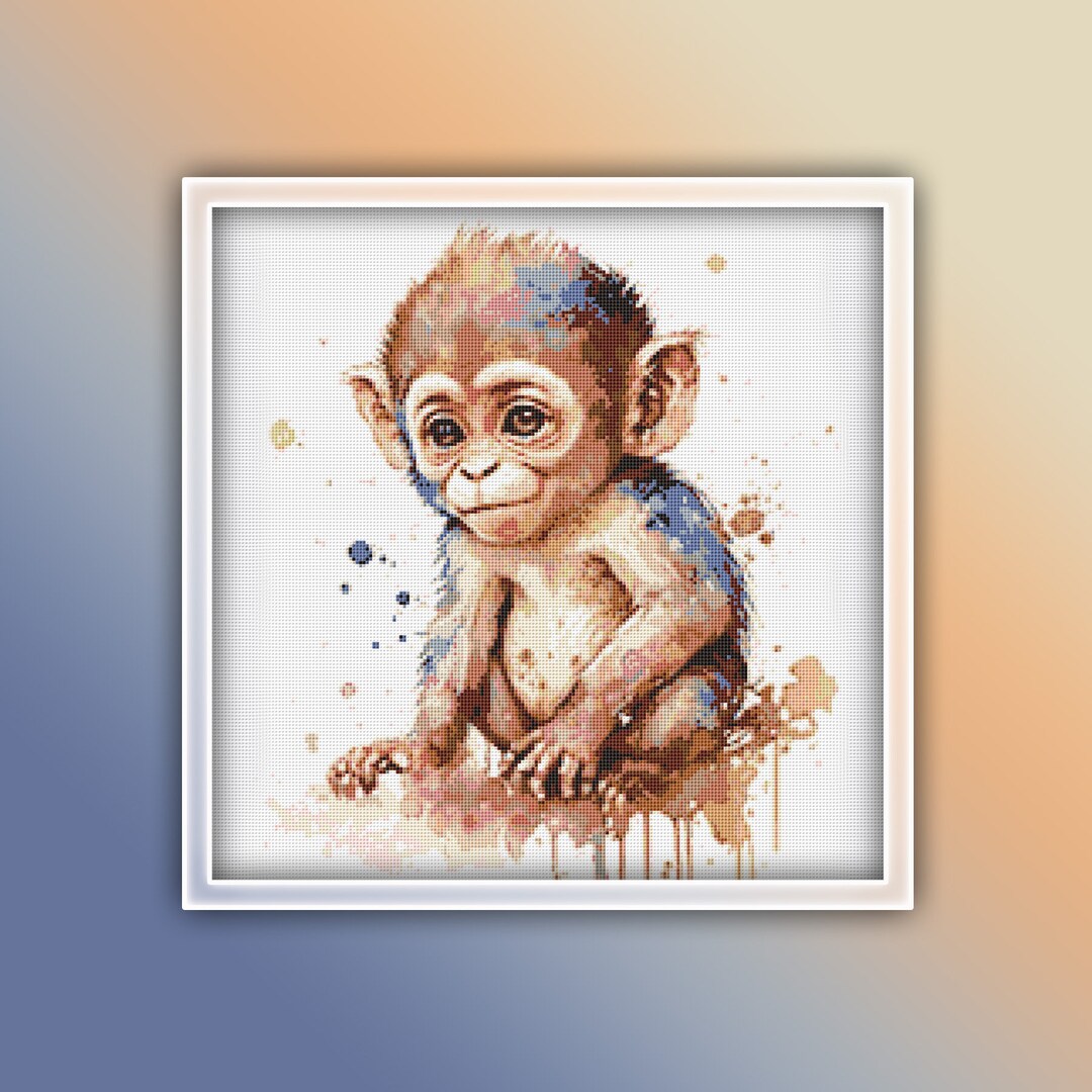 Monkey Cross Stitch Pattern 7 Instant PDF Download - Monkey Watercolor ...