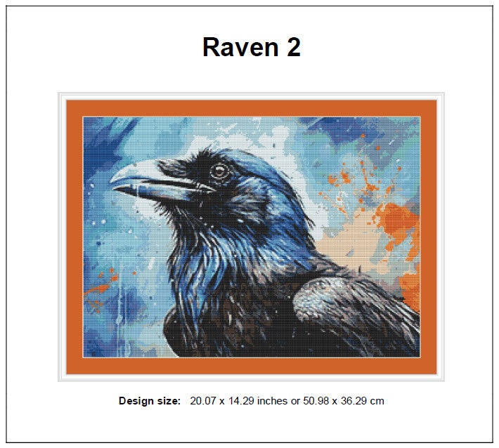 Raven Cross Stitch Pattern 3 Instant PDF Download - Raven Watercolor ...
