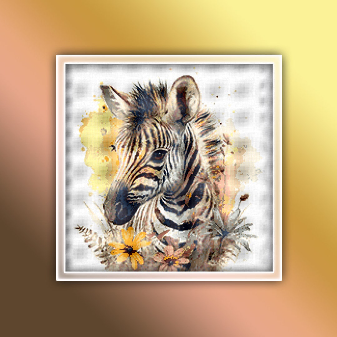 Zebra Cross Stitch Pattern 7 Instant PDF Download - Zebra Watercolor ...