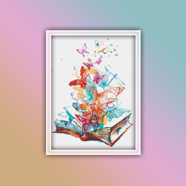 Book Cross Stitch Pattern 2 Instant PDF Download - Reading Watercolor ...