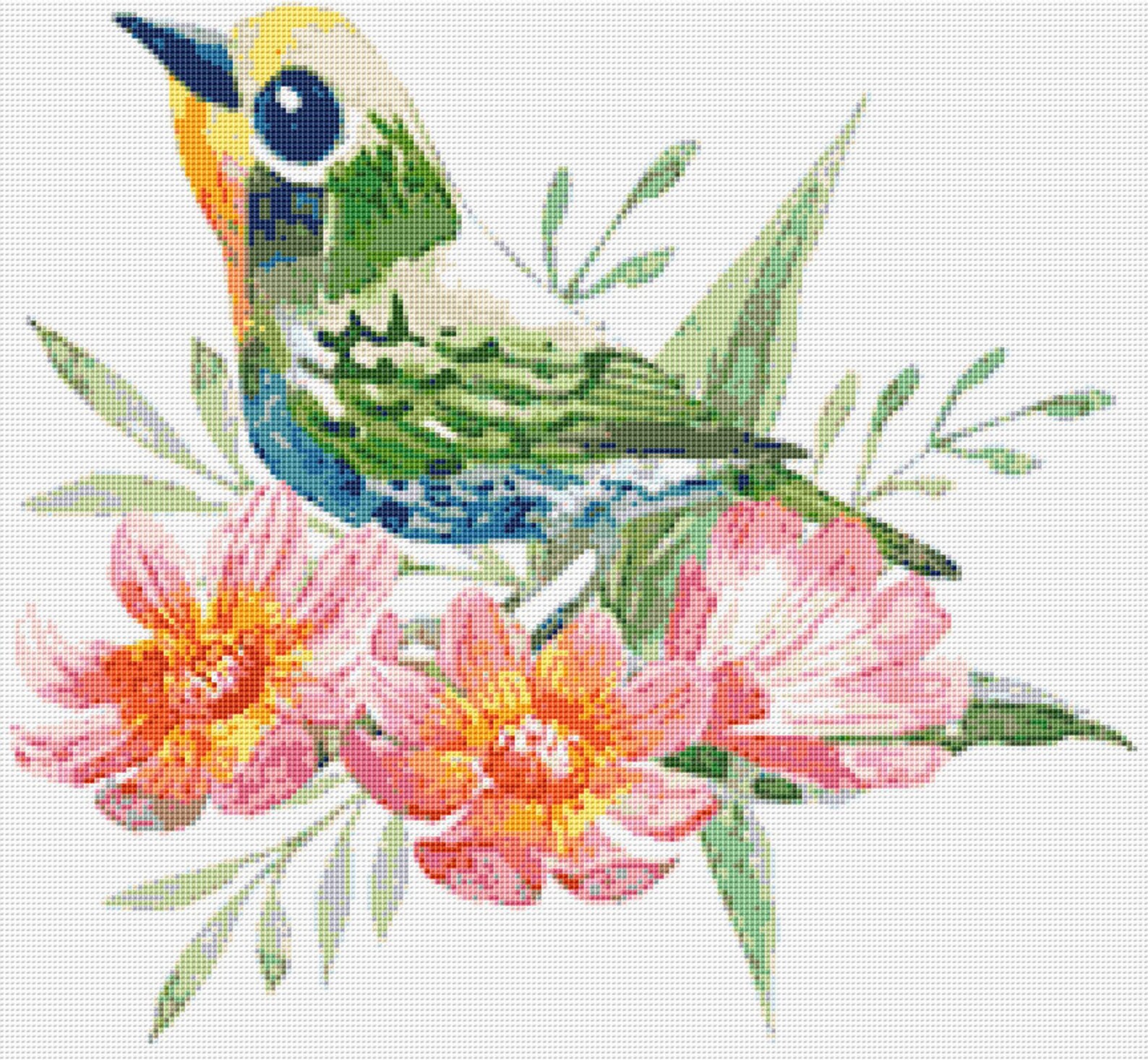 Small Bird Cross Stitch Pattern Instant PDF Download Green | Etsy