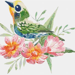 Small Bird Cross Stitch Pattern Instant PDF Download Green | Etsy
