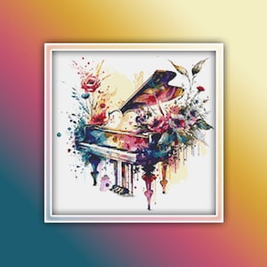 Piano Cross Stitch Pattern 3 Instant PDF Download - Music Watercolor ...