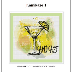 Kamikaze Cross Stitch Pattern 1 Instant PDF Download - Cocktail Watercolor Cross Stitch Pattern ...