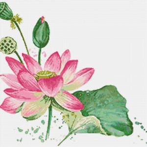 Lotus Cross Stitch Pattern 1 Instant PDF Download Lotus | Etsy