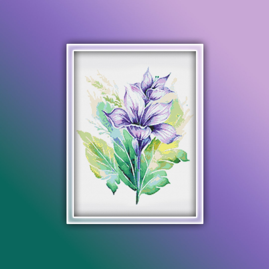 Purple Flower Cross Stitch Pattern 2 Instant PDF Download - Violet ...