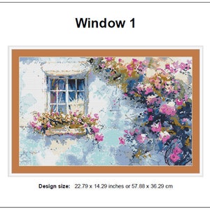 Window Cross Stitch Pattern Instant PDF Download - Flowers on the ...