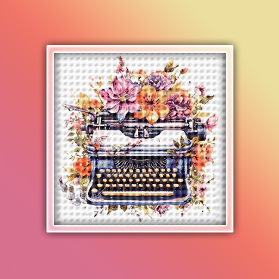 Typewriter Cross Stitch Pattern 3 Instant PDF Download - Flower ...