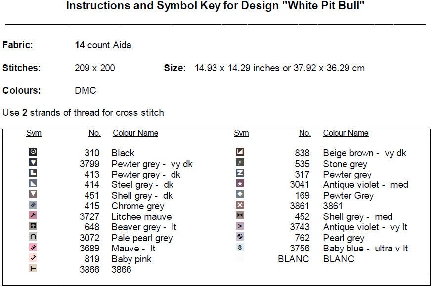 White Pitt Bull Cross Stitch Pattern 1 Instant PDF Download | Etsy