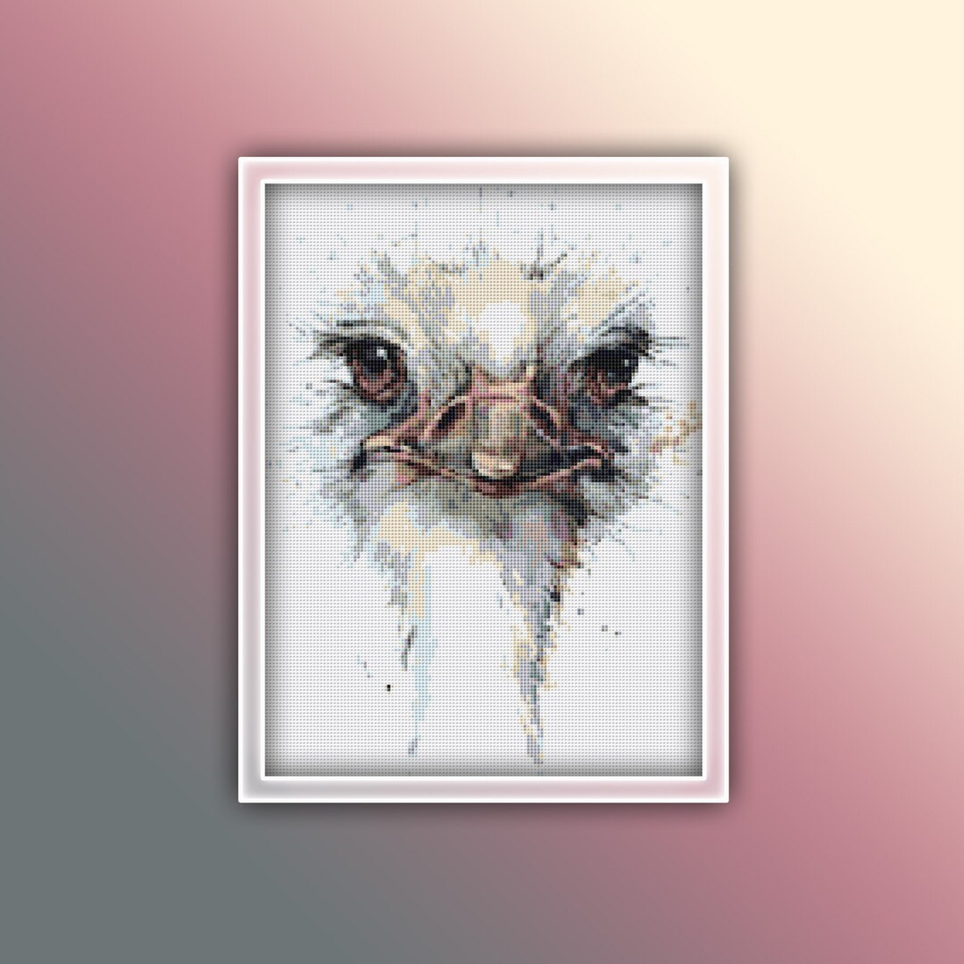 Ostrich Cross Stitch Pattern 1 Instant PDF Download - Bird Watercolor ...
