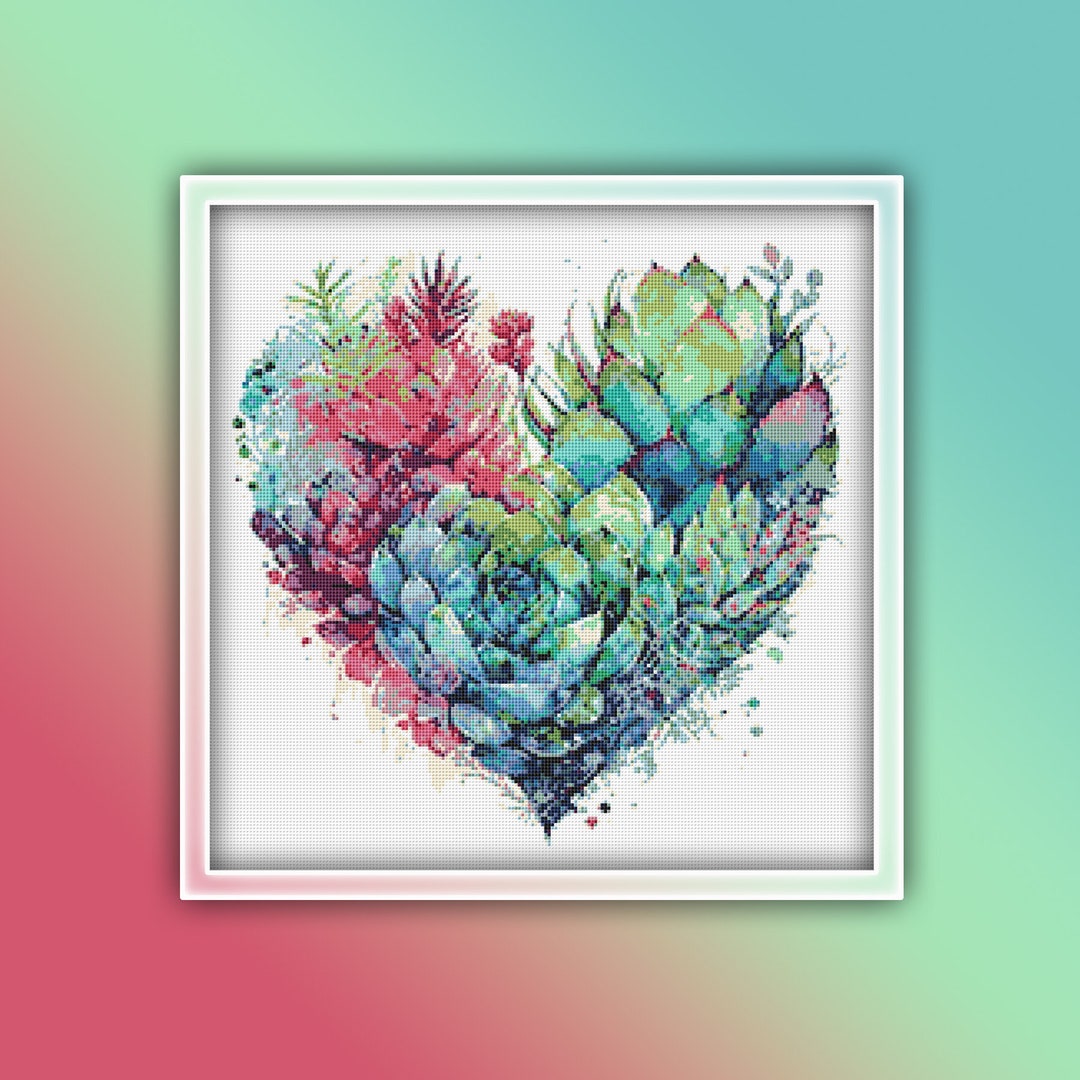 Succulent Heart Cross Stitch Pattern 1 Instant PDF Download ...