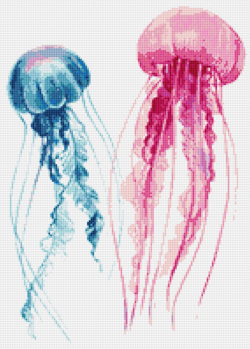 Jellyfish Cross Stitch Pattern 5 Instant PDF Download Sea - Etsy