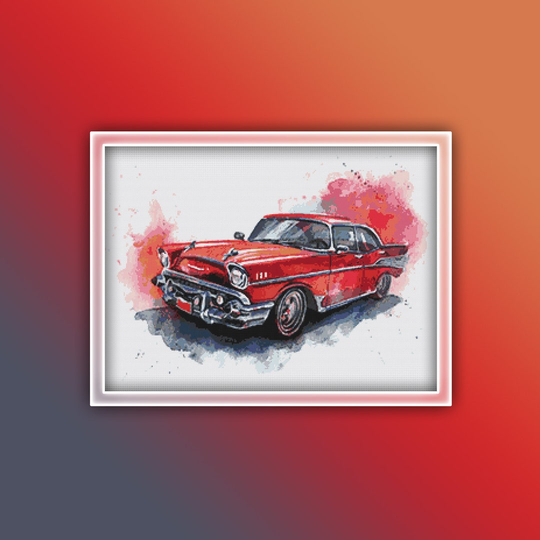 Red Cadillac Cross Stitch Pattern 1 Instant PDF Download - 57 Chevy Car ...