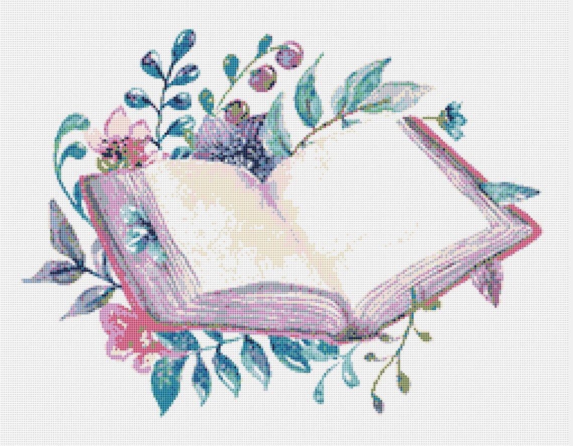 Flower Books Cross Stitch Pattern 2 Instant PDF Download - Etsy