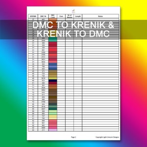 DMC to Krenik Conversion Chart PDF Instant Download | Cross Stitch ...
