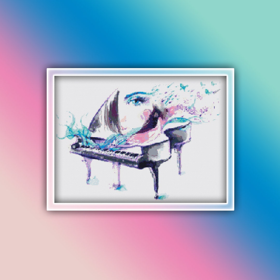 Piano Cross Stitch Pattern 9 Instant PDF Download - Face Watercolor ...